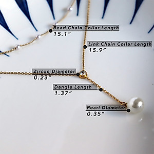 Jean Beau 2PCS Small Pearl Strand Layered Chain Gold Station Choker Necklaces - Dainty Long Drop Dangle Rhinestone Zirconia Y Necklace Accessories Jewelry Gift for Women