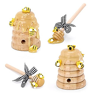 Bee Tiered Tray Decor with Wooden Fake Honey Hive Dippers Bumble Bee Gifts for Women Decorations for Spring Summer Farmhouse Home Kitchen Shelf Rustic Housewarming Display Party Supplies Set of 4