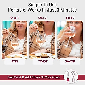 PureWine Wand Filters Histamines and Sulfites - May Reduce and Alleviate Wine Allergies & Sensitivities - Purifier Aerates Wine Restore Taste & Purity - Twist Off Wine Glass Charm Accessory