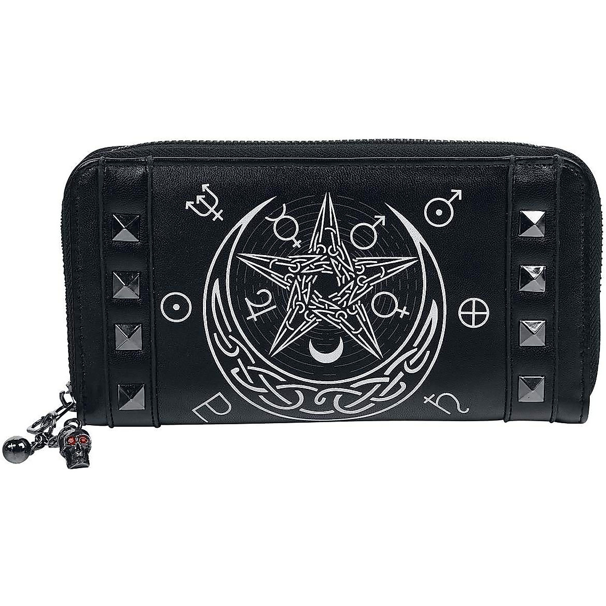 Lost Queen Hollow Zip Around Wallet Moon Star Astrological Solar System Studded Clutch