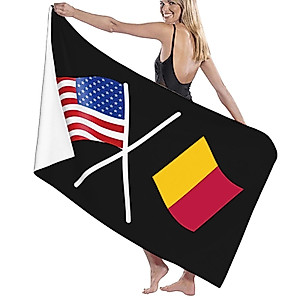 ADOSIA American and Belgium Flag Beach Towel 32x52in Oversized Soft Absorbent Beach Towel