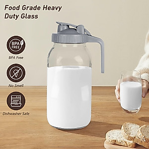 64 oz Pitcher Mason Jar - Heavy Duty Wide Mouth Jar with Flip Cap Lid and Pour Spout - Airtight Seal for Freshness and Convenience - Great for Cold Beverages, Breast Milk, and Home Entertaining