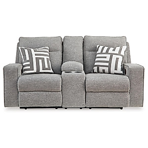 Signature Design by Ashley Biscoe Casual UV Resistant Power Reclining Loveseat with Console, Adjustable Headrest and USB Ports, Light Gray