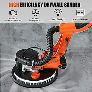 Goplus 750W Drywall Sander, Electric Foldable Sander Machine w/Dust-Free Automatic Vacuum System, 6 Variable Speed 800-1750 RPM, Double-Deck LED Lights, 12 Sanding Disks & Carrying Bag (Foldable)