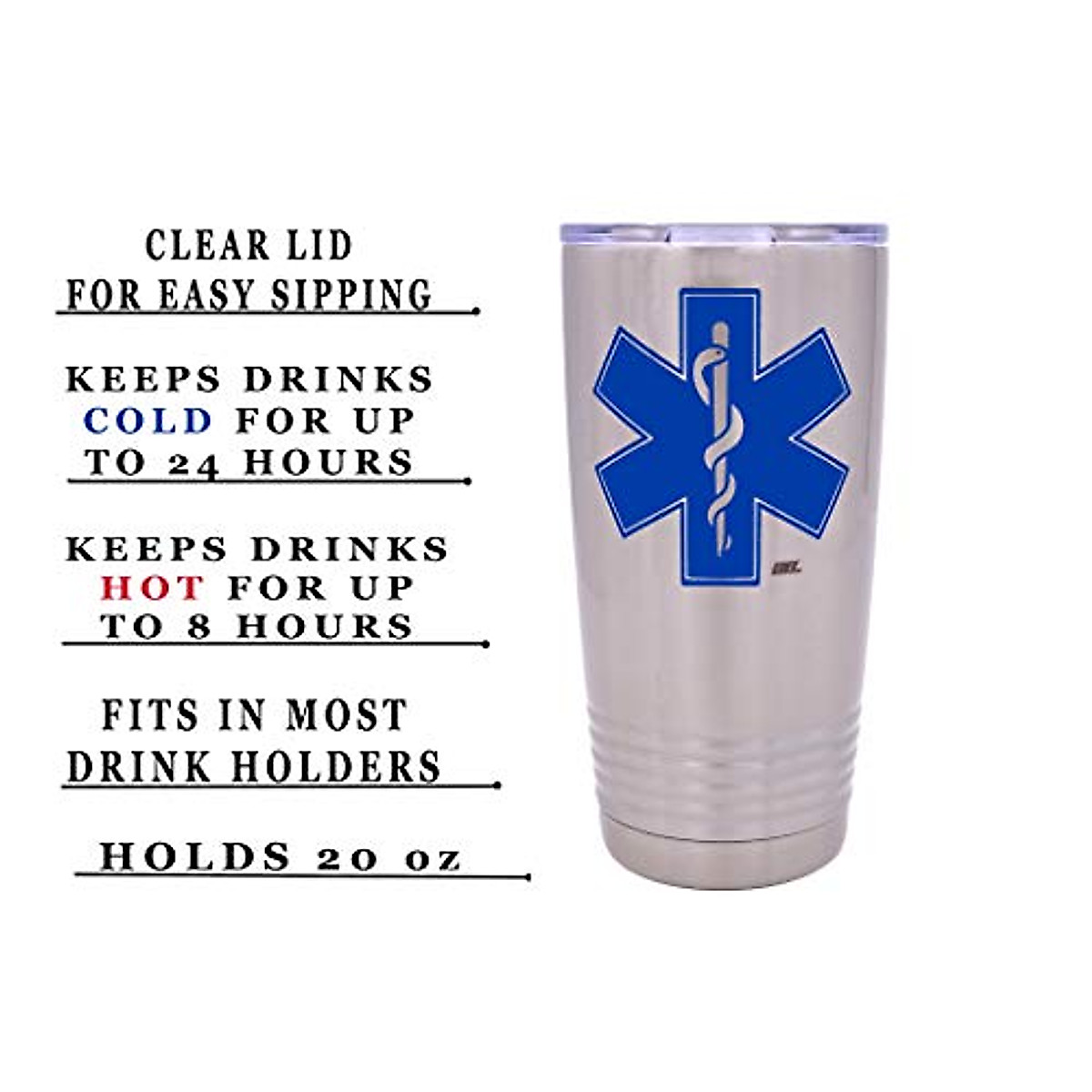 Rogue River Tactical EMT EMS Star of Life 20 Oz. Travel Tumbler Mug Cup w/Lid Paramedic