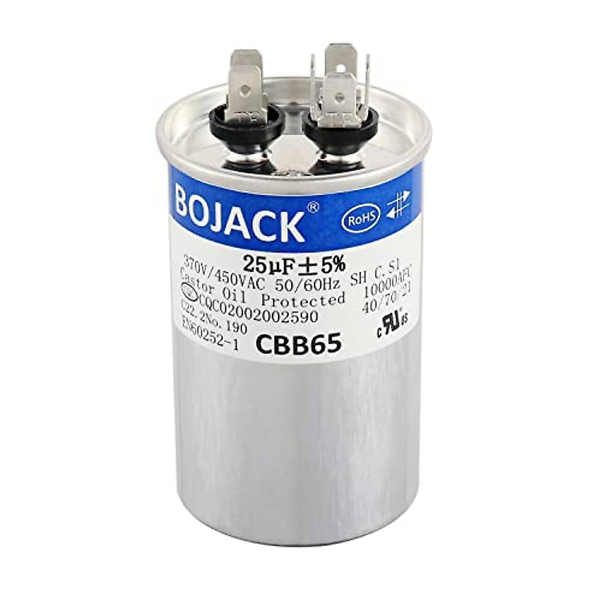 BOJACK 25 uf 370V 450V AC CBB65 Motor and Fan Starting Round Capacitor 25 MFD 10000AFC