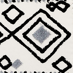 Snugtown Geometric Boho Tufted Area Rug, Diamond Pattern Farmhouse Floor Mat with Tassel for Kitchen Laundry Doorway Bedroom, Black Ivory, 2' x 3'