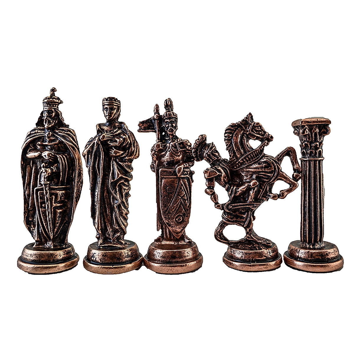 GiftHome Medieval British Army Antique Copper Metal Chess Set for Adults,Handmade Pieces and Natural Solid Wooden Chess Board with Storage Inside King 3.35inc