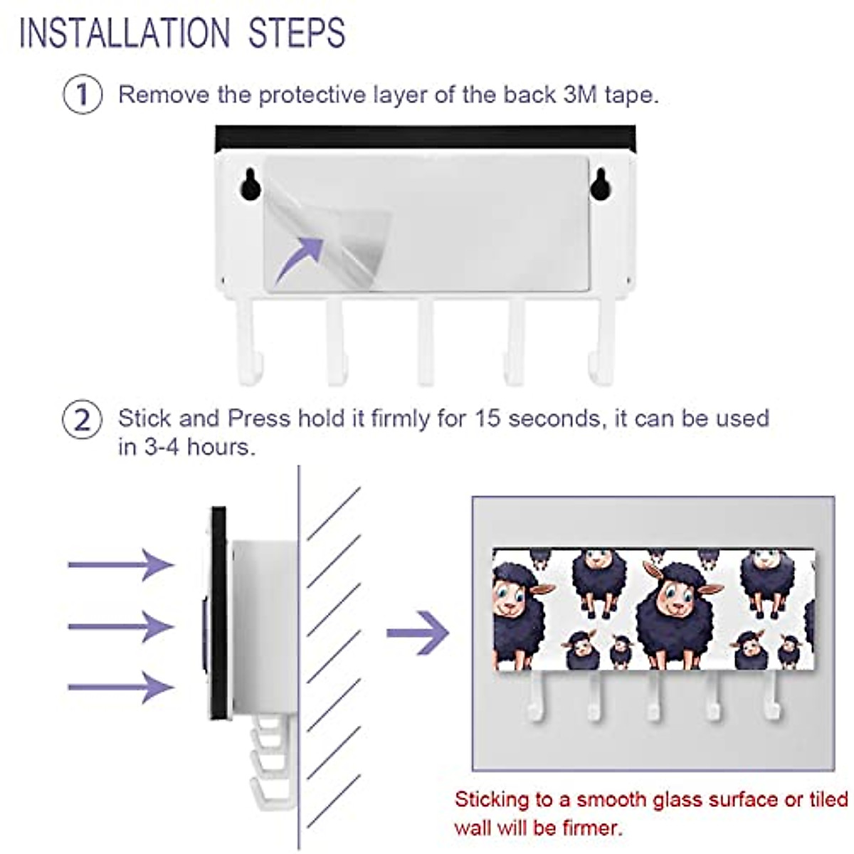 Cute Cartoon Sheep Pattern Rack Organizer with 5 Hooks Wall Bathroom Kitchen Shelf Rack Multifunctional Storage Shelf