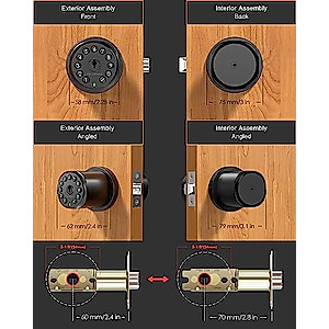 HOLOMARQ Fingerprint Door Knob Lock with Keypad Biometric Door Knob,Combination Door Knob, Smart Door Knob, 4 AA Batteries, for Bedroom Office Interior Door Sequra H2 Matte Black