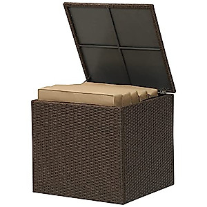 SUNVIVI OUTDOOR 73 Gallon Wicker Deck Box with Waterproof Inner, Hydraulic Pistons, Aluminum Frame for Cushions, Brown