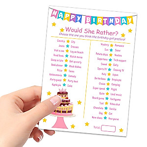 Birthday Girl Party Game-Would She Rather-20 Birthday Game Card Set- Girl Birthday Party Activity Notebook Themed Party Activity and Idea - Girl Birthday Supplies, Activity, Decorations