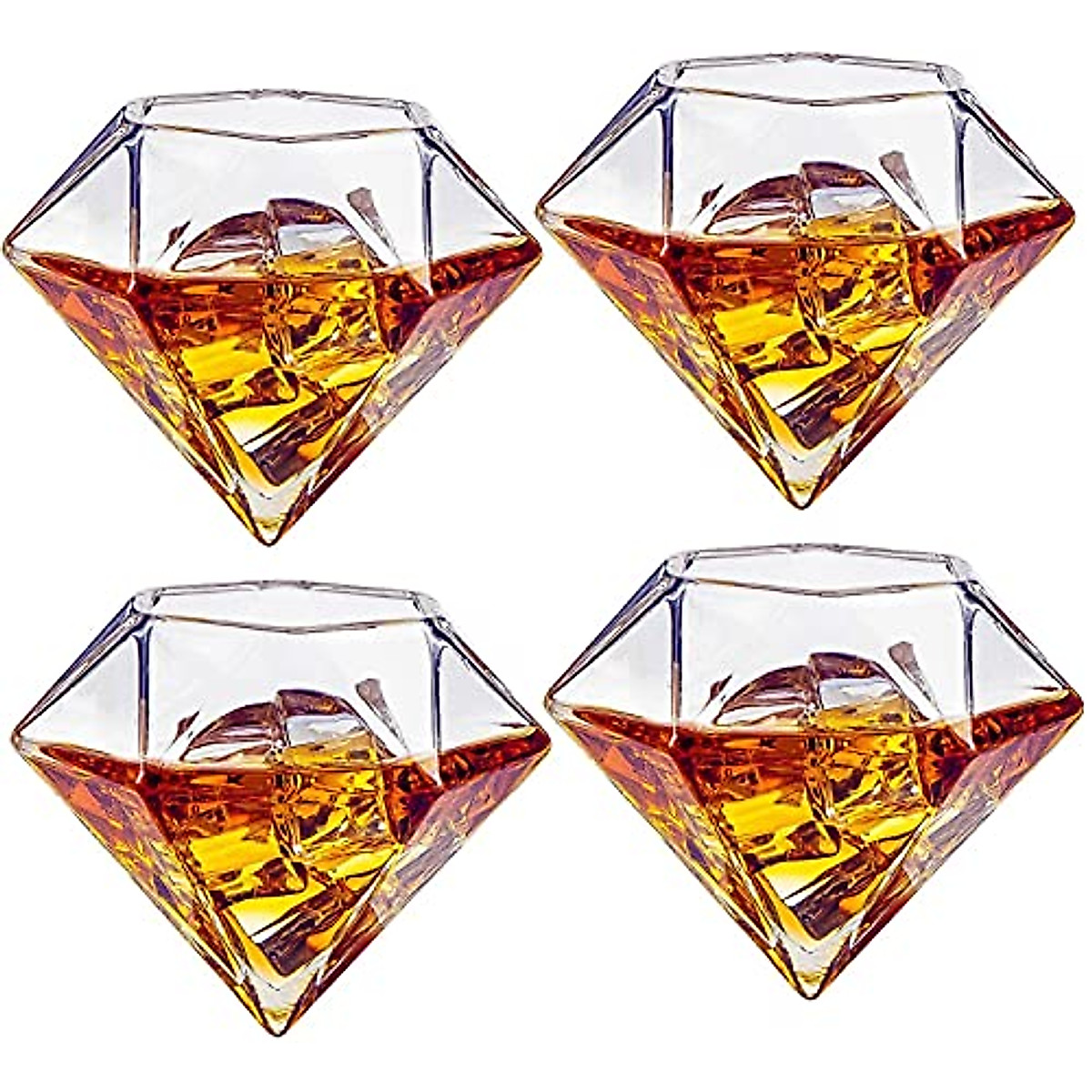 Set of 4 Diamond Whiskey & Wine Glasses 10oz - Wine, Whiskey, Water, Diamond Shaped, Diamonds Collection Sparkle Patented Wine Savant - Stands Alone, Or on Stand