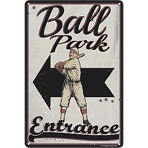 Ballpark Entrance 12" x 8" Tin Sign Baseball Theme Home Bar Decor