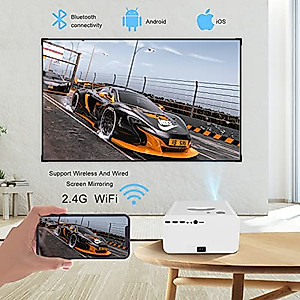 Suvisukua HD Native 1080p,5G WiFi Bluetooth Smart Home Projector,4K Projector for Outdoor Movies, Support Correct Trapezoid, Digital Zoom,Compatible with HDMI, USB, Laptop, PC, TV Stick, DVD