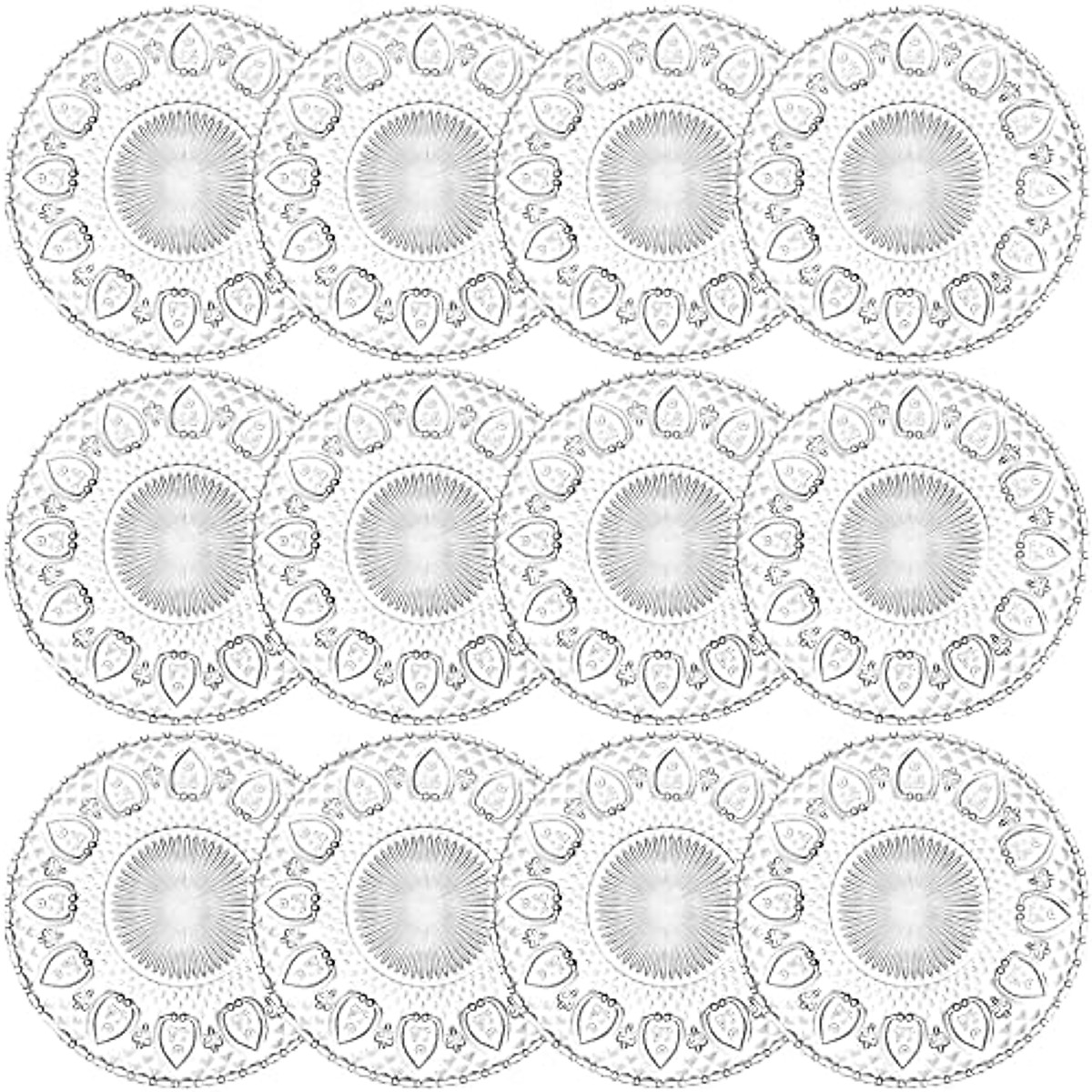 Coloch 12 Pack 8 Inch Glass Salad Plate, Carved Dessert Plate Reusable Snack Plate Food-grade Glass Fruit Plate for Kitchen, Living Room, Bar, KTV, Tea Table Decoration