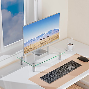 Wali Glass Monitor Stand, Clear Laptop Stand Adjustable Computer Riser for Desktop Display (GTT001-2), 16x10in, 2 Pack, Clear