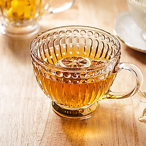 Dicunoy Set of 4 Glass Cappuccino Mugs with Spoons, 14 OZ Jumbo Tea Cups with Handle, Thick Vintage Wide Mouth Large Coffee Mugs for Cocoa, Milk, Water, Cereal, Ice Cream