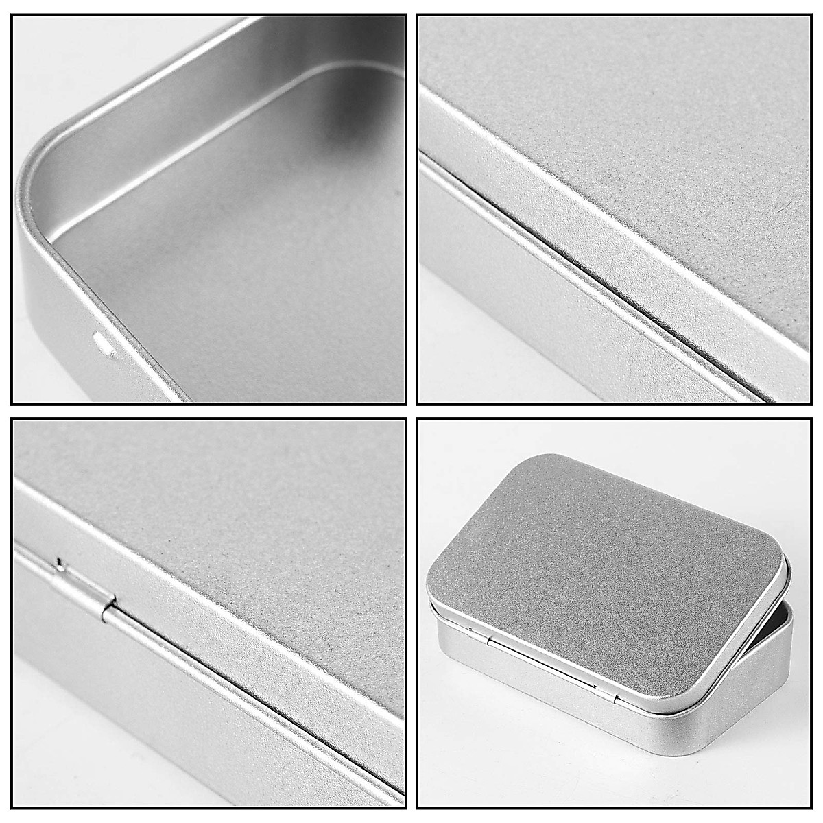 ZOENHOU 60 PCS 3.7 x 2.3 x 0.8 Inch Silver Rectangular Hinged Tins Box Containers, Portable Small Storage Tin Box with Lids, Metal Home Organizer for Jewelry Crafts Candy Gift Card Holder