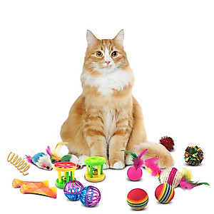 Yocvikey Cat Toys, Kitten Toy with Collapsible Rainbow Cat Tunnel, Cat Toy for Indoor Cats, Interactive Cat Toy Set Include Crinkle Ball, Jingle Bells, Spring Toy, Mouse Toys for Cats, Kitty