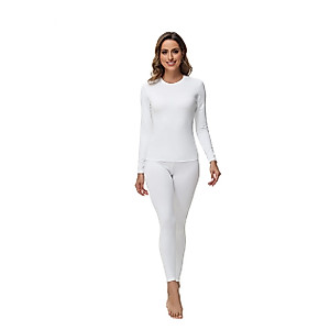 Womens Thermal Tops Long Sleeve Crew Neck Shirts Women's Ultra Warm Underwear for Cold Weather White-S