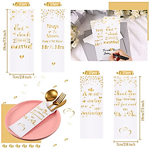 100 Pieces Valentine's Day Silverware Bags Wedding Silverware Sleeves Utensil Holder Unfinished Personal Name Paper Silverware Bag Disposable Cutlery Holder for Rehearsal Dinner Engagement Barbeque