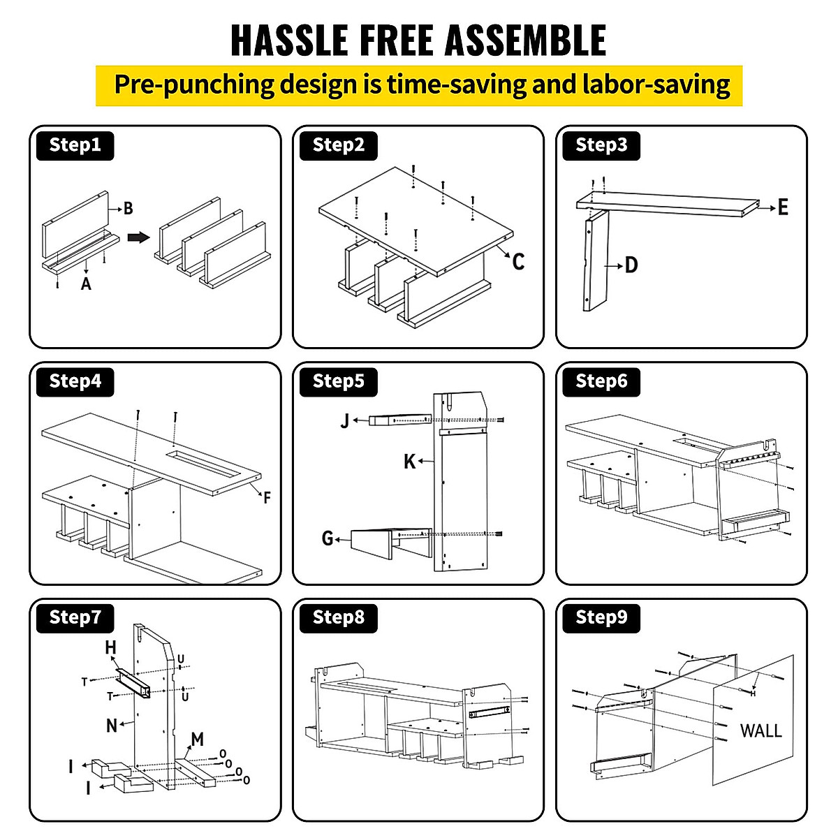 VEVOR Power Tool Organizer, Wall Mount Drill Holder, 4 Drill Hanging Slots Drill Charging Station, 3-Shelf Cordless Drill Storage, Polished Wooden Toolbox for Saw, Impact Wrench, Screwdriver Drill