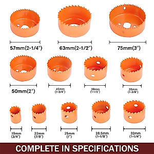 BeHappy Hole Saw Set 15 Pcs, Hole Saw Kit for Metal, Wood, and Plastic with Storage Case, General Purpose 3/4"-3"(19-75mm) Saw Blades, Hex Key, Mandrels, Drill Bits with Storage Case