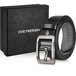 OVEYNERSIN Men Belt - 100% Genuine Leather casual Dress Belts Big Metal Buckle Adjustable Size designer Fashion Gifts (Black, waist size 33"-40"(83-101cm))