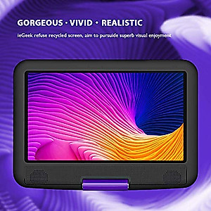 ieGeek 11.5" Portable DVD Player with SD Card/USB Port, 5 Hour Rechargeable Battery, 9.5" Eye-Protective Screen, Support AV-in/ Out, Region Free, Purple
