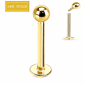 14K SOLID GOLD 16G INTERNALLY THREADED 3MM BALL LIP LABRET TRAGUS STUD RING Style 88888-2054