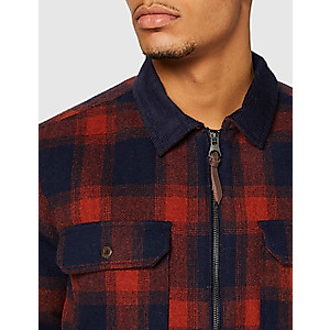 Superdry Mens Hunting Zip Through Wool Overshirt, Zip Fastening, Four Pockets Rust Ombre Check Size L