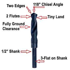 MAXTOOL 9/16" Silver and Deming Drill Bits HSS M2 S & D Drill Bits Prentice Twist Drills Black Oxide 3-Flat on 1/2" Shank 3-Flat 6" OAL; SD02B03R036
