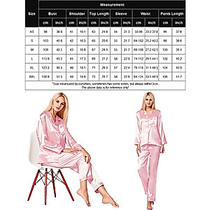 SWOMOG Long Sleeve Pajamas Set Silk Satin Sleepwear Button Down Pjs Loungewear with Pocket Light Pink Medium
