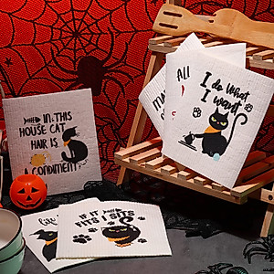 6 Pcs Funny Black Cat Swedish Kitchen Dishcloths, Reusable Sponge Swedish Cleaning Cloths Washable Dish Cloths Absorbent and Halloween Decorative Kitchen Towels Housewarming Gifts for Kitchen Bathroom