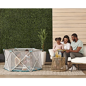 Regalo My Portable Play Yard Indoor and Outdoor, Washable, White/Gray/Teal, 6-Panel