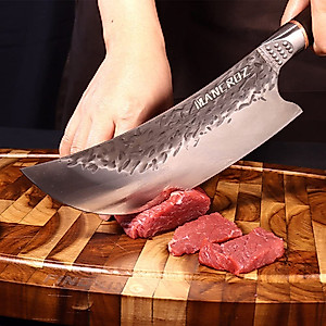 MANCROZ 8 Inch Butcher Boning Knife With Leather Sheath Stainless Steel Meat Cleaver Knife Hand Forged Chef Knives For Kitchen Outdoor BBQ Camping…