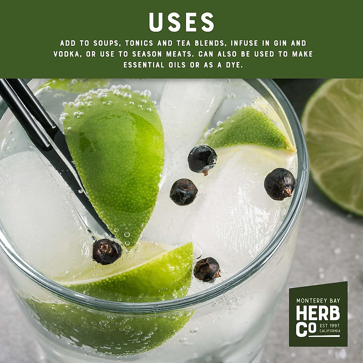 Monterey Bay Herb Co. Whole Juniper Berries | Add to Soups, Braised Meats & Game (1/4 Pound)