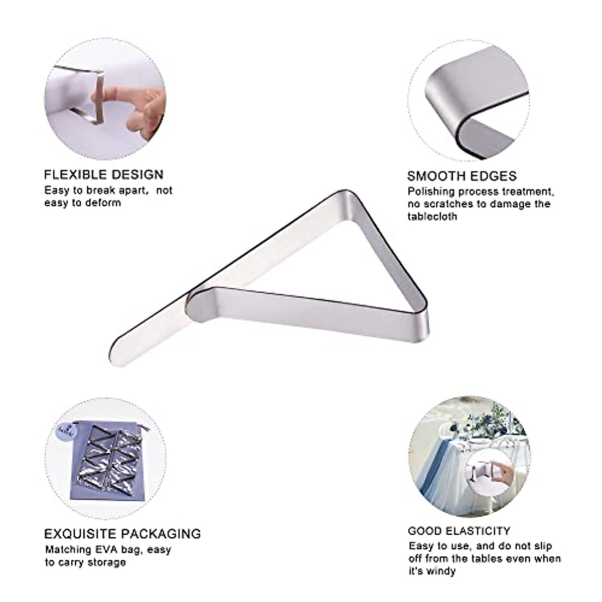 BETRIC Tablecloth Clips -12 Packs Flexible Stainless Steel Picnic Tablecloth Clips for Outdoor Tables,Picnics Marquees,Weddings,Graduation Party - Suitable for Tables up to 1.8 inches Thick