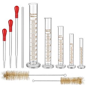 Glass Graduated Measuring Cylinders Set 5ml 10ml 25ml 100ml Thick Lab Cylinders 3 Droppers 2 1 Stirring Rod Cylinders Set