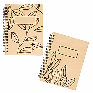 4 Pack Wooden Cover Notebook, Spiral Bound Unruled Plain DIY Craft Journal for Students, Sketches, Writing, Arts and Crafts, Note Taking, 20 Sheets Each (4.5 x 5.8 Inches)