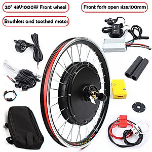 JAYEUW Electric Bike Conversion Kit, Front/Rear Wheel Electric Bicycle Motor Kit, for 20" Bike, w/V Brake+Disc Brake, 36V 250W/48V 1000W Bike Hub Motor,30/50KM/H (48V 1000W Front Wheel)