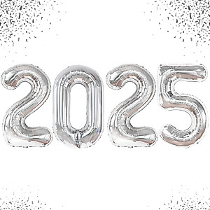 KatchOn, Giant Silver 2025 Balloon Numbers - 42 Inch, New Years Balloons | 2025 Balloons Silver for Happy New Years Decorations 2025 | Foil 2025 Silver Balloons for New Years Eve Party Supplies 2025