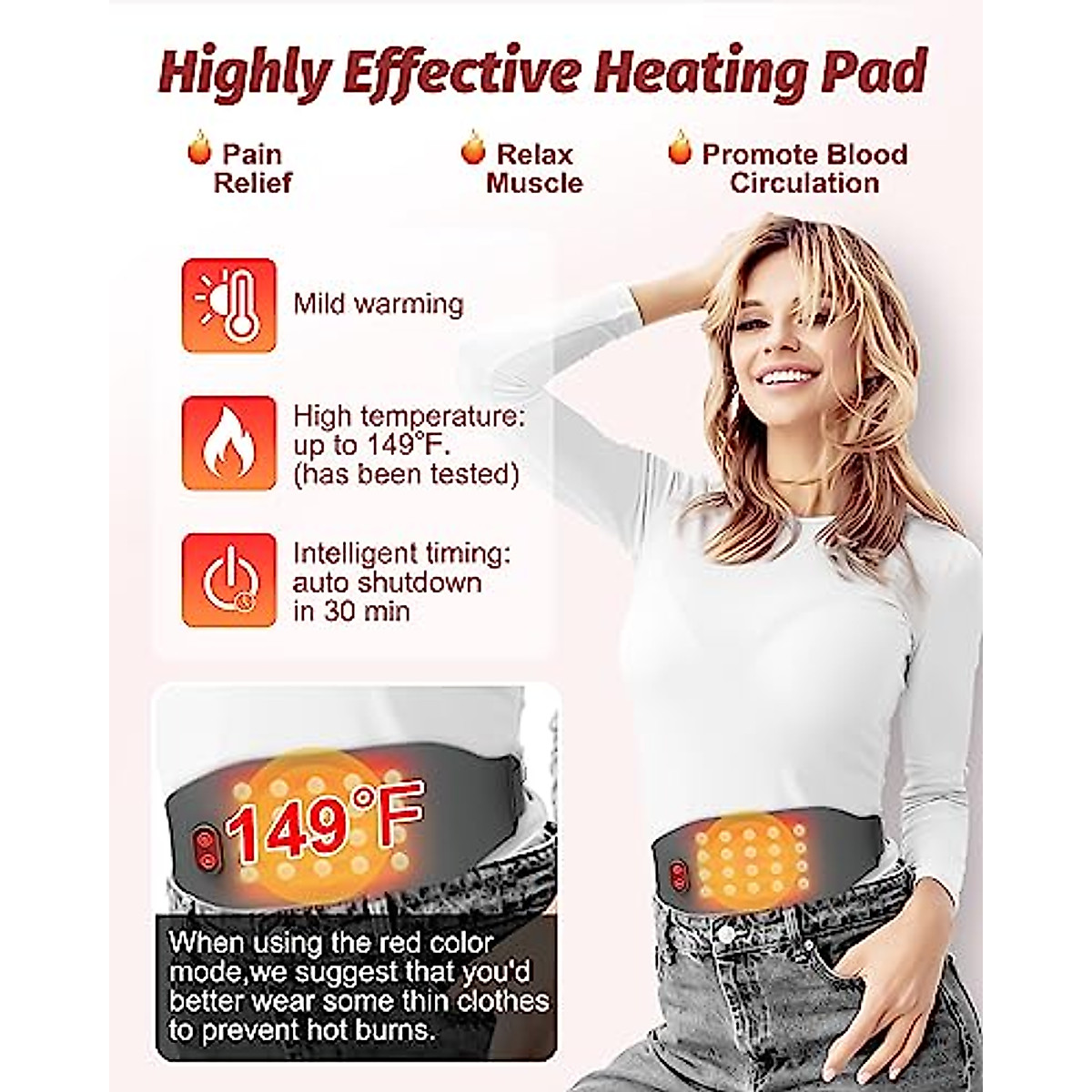Natural Jade Menstrual Heating Pad, Portable Heating Pad for Period, Cramps, Belly, Waist, Electric Cordless Pad with Heating and Vibration Massage, Back Pain Relief, Gifts for Her or Him(Gray)