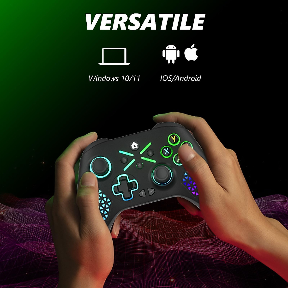 Dinosoo RGB Wireless Controller for Xbox Series X/S/Xbox One/Xbox One S/One X, Android PC, Built-in Battery Dual Vibration Turbo Function 3.5mm Headphone Jack Macro Function, 2.4GHz Adapter 1025 SYH