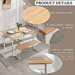 Bonzy Home Dining Room Table Set 3, 3 Piece Kitchen Table Set with Two Benches, Modern Wood Look Table Set for Kitchen,Dining Room, Restaurant (Off White)