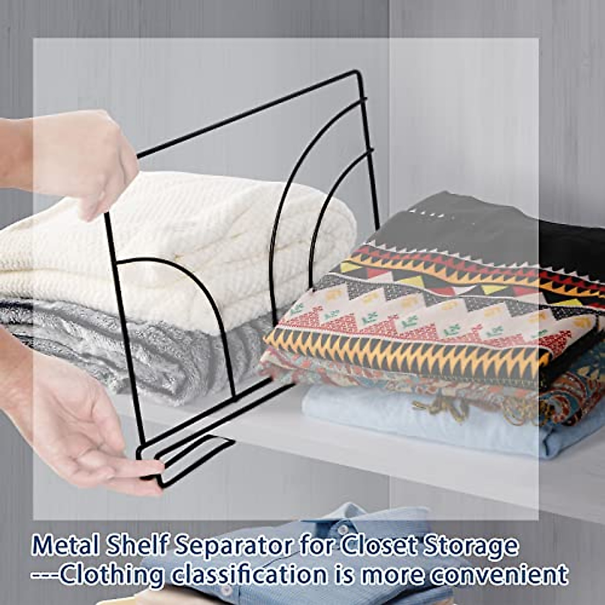 smusei Shelf Dividers, 12 PCS Wire Shelf Divider Separators Vertical Closet Shelf Organizer for Clothes, Book and Bedroom Bathroom Office Kitchen Organization, Black