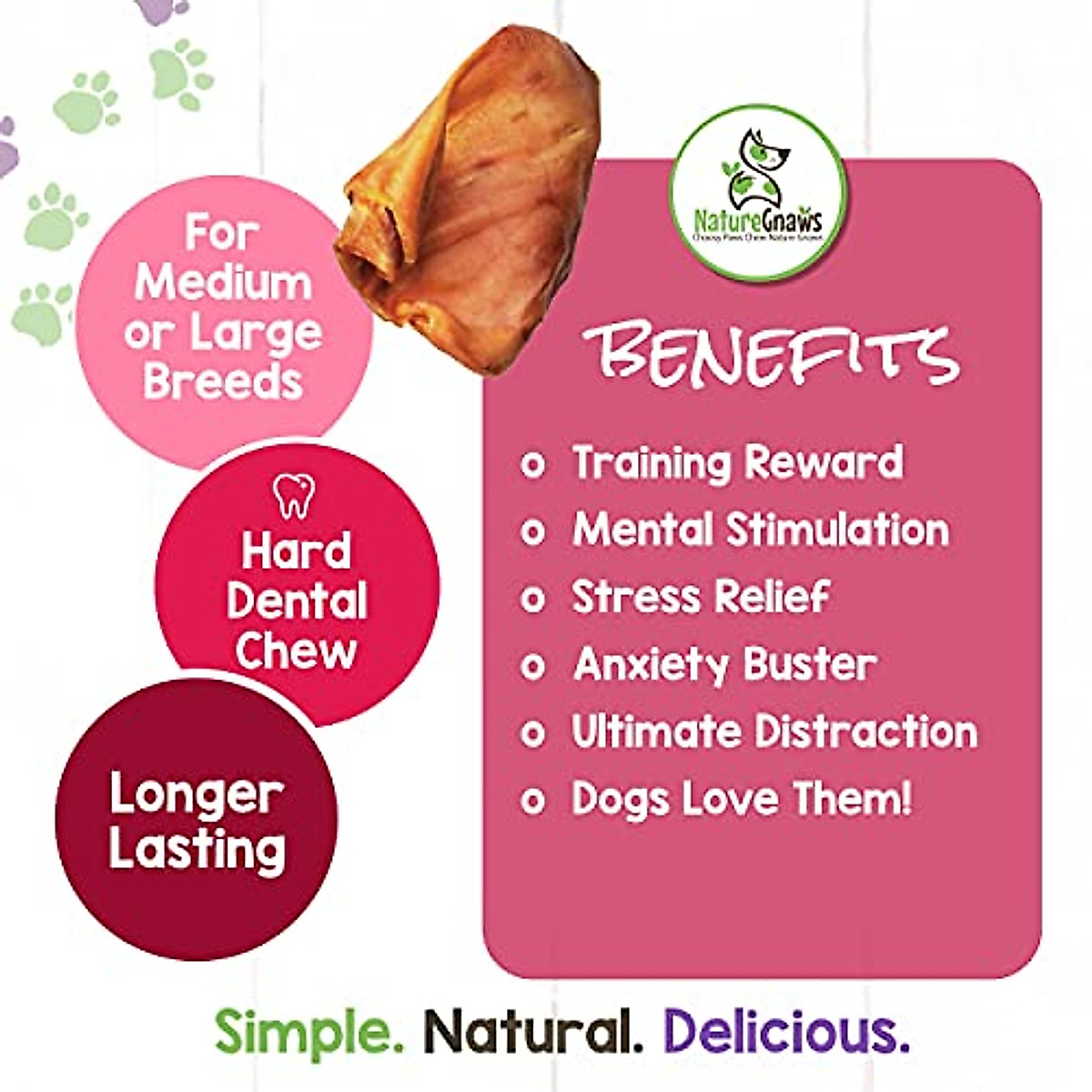 Nature Gnaws Pig Ears for Dogs - Premium Natural Pork Dental Chews - Thick Long Lasting Dog Chew Treats for Aggressive Chewers - Rawhide Free 8 Count (Pack of 1)