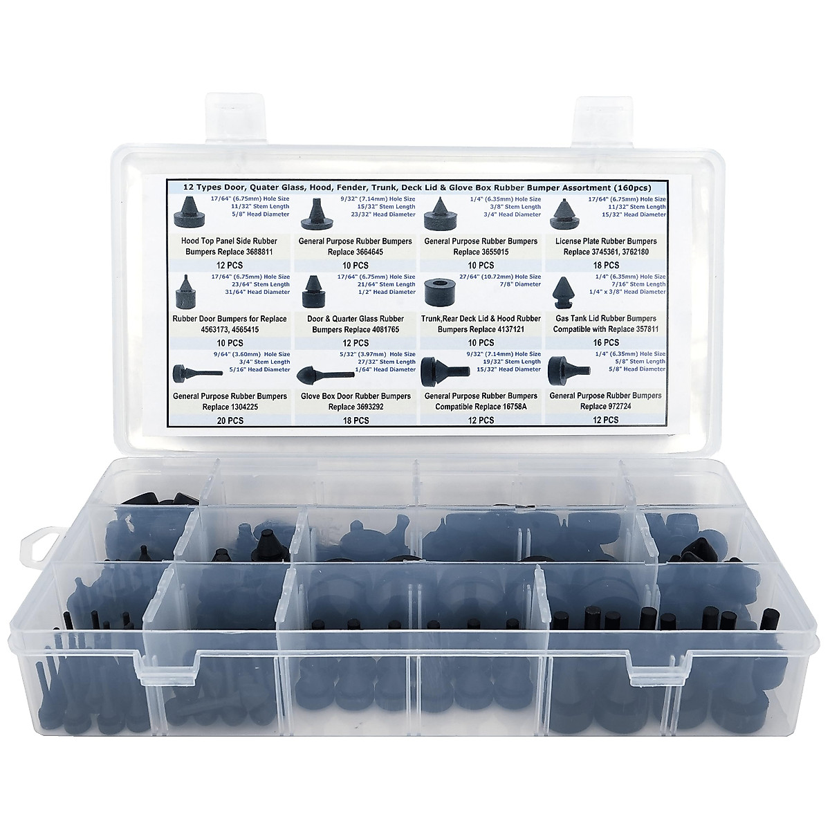 Dsnaduo 160 PCS Black Rubber Bumper Assortment, Automotive Rubber Bumper Stopper, Rubber Stop Bumper Compatible with GM Ford and Chrysler Replace 20030, 8210, fit Many Models