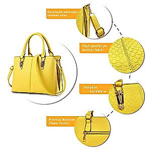JHVYF Casual Top Handle Handbag Purse Satchel Pu Leather Shoulder Bag Women T Yellow